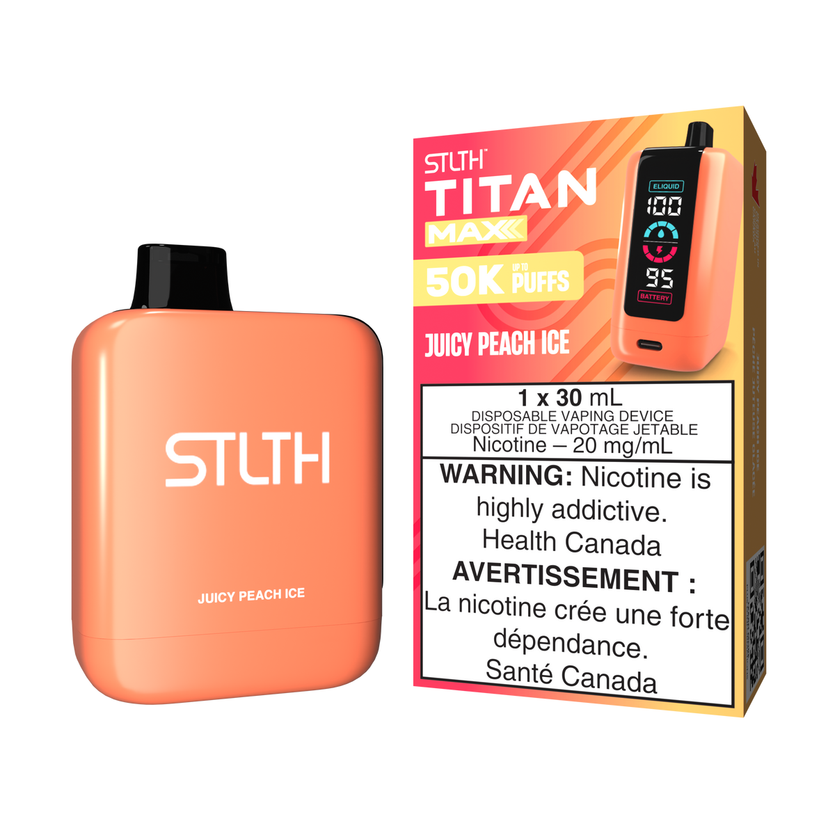 Juicy Peach Ice - STLTH Titan Max 30mL Rechargeable Disposable Vape [O ...